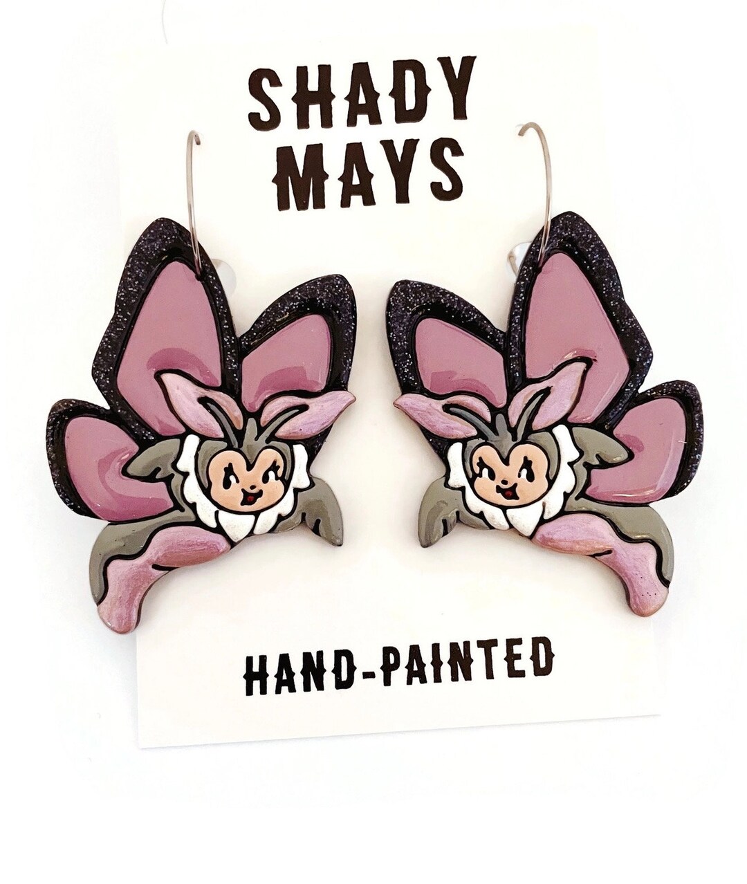 Kewpie Mothman • Hand Painted Earrings • Statement Earrings • Kitsch ...
