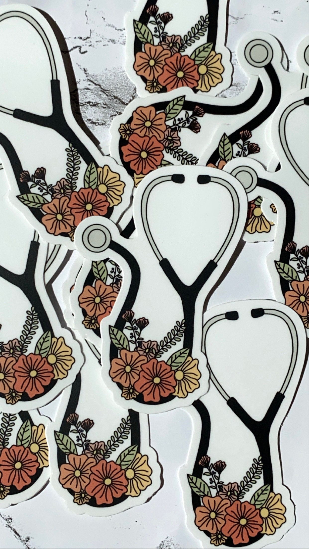 Floral Stethoscope Sticker | Etsy