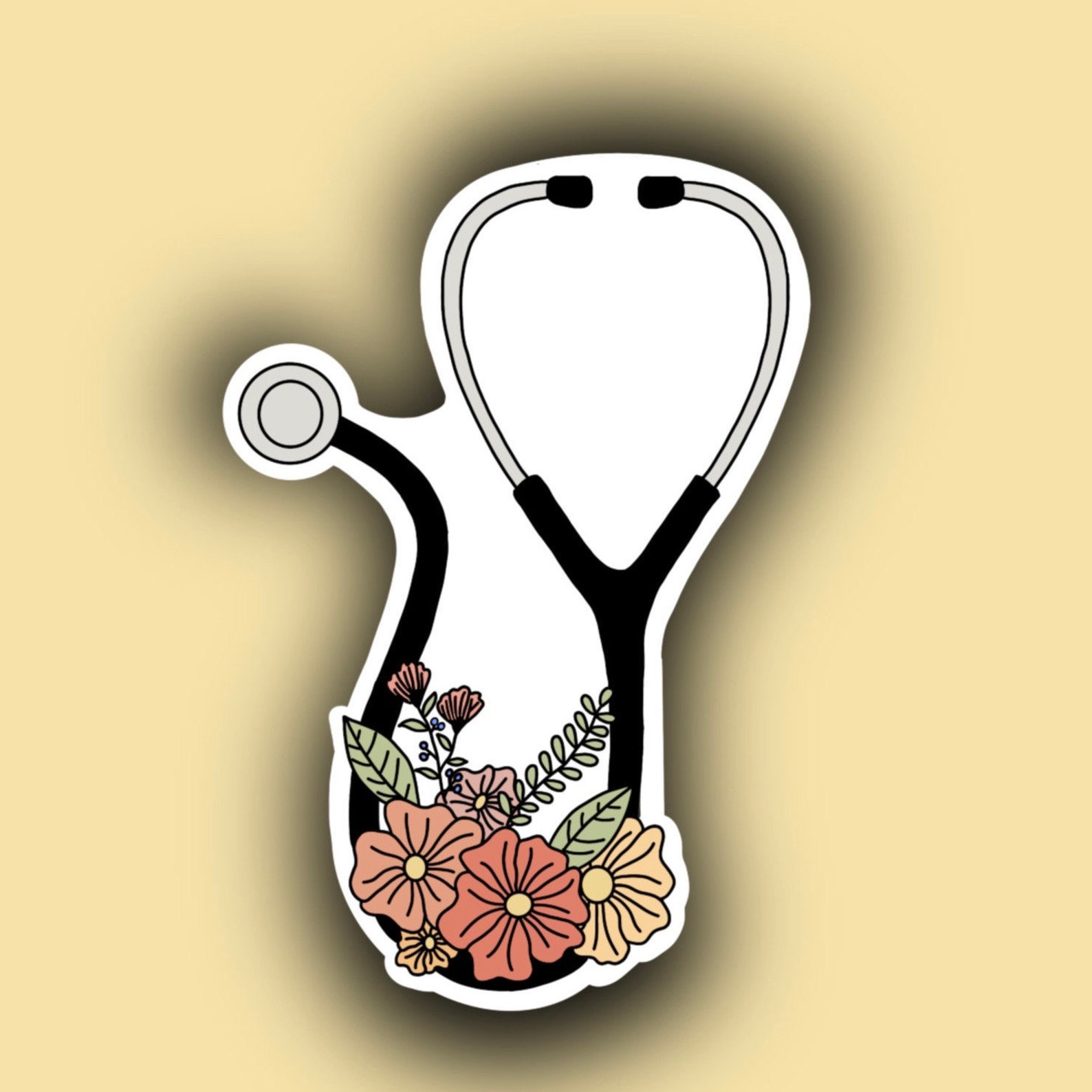 Floral Stethoscope Sticker - Etsy