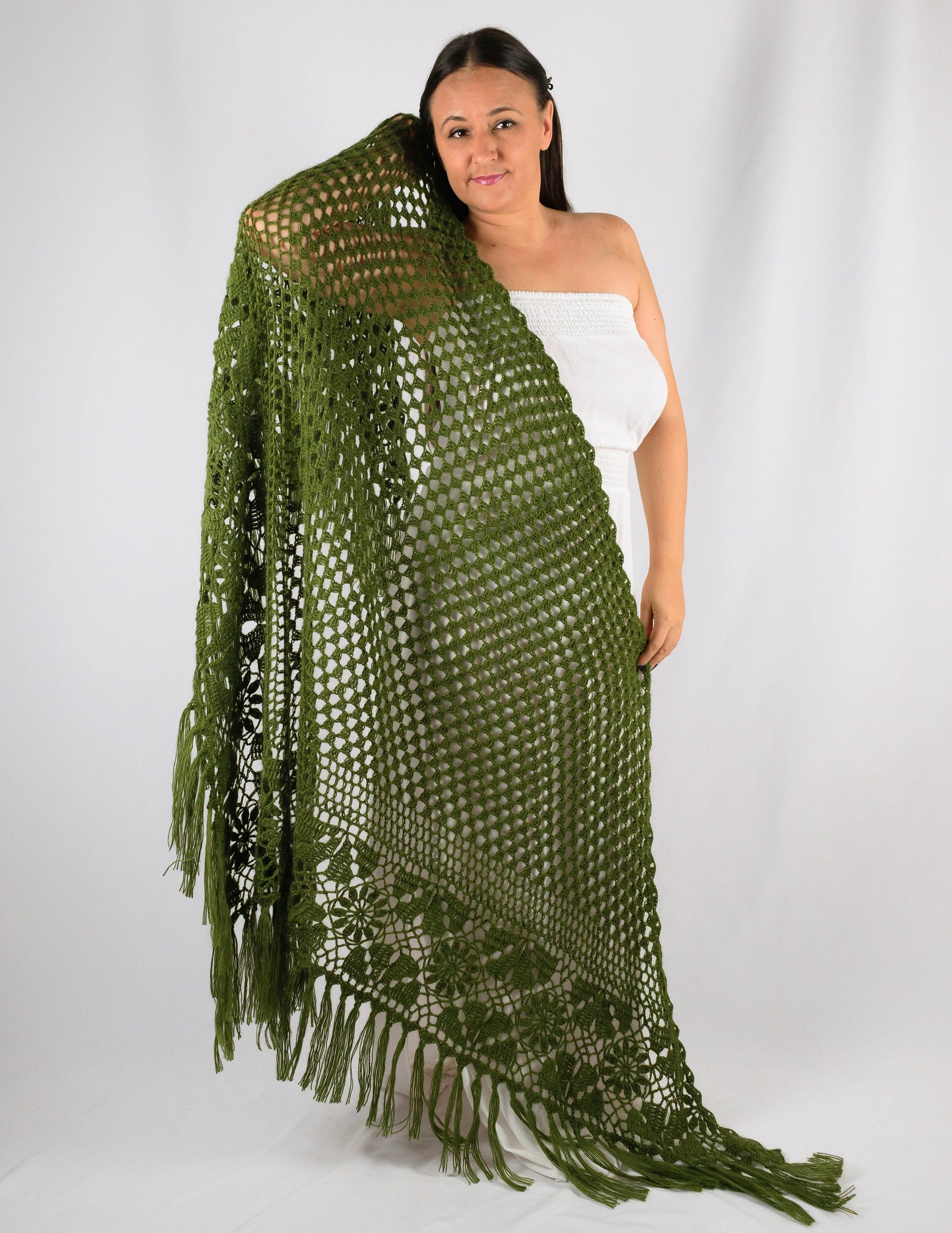 Shawl Knitted Mohair /green Crochet Shawl / Warm Knitted Shawl / Warm ...