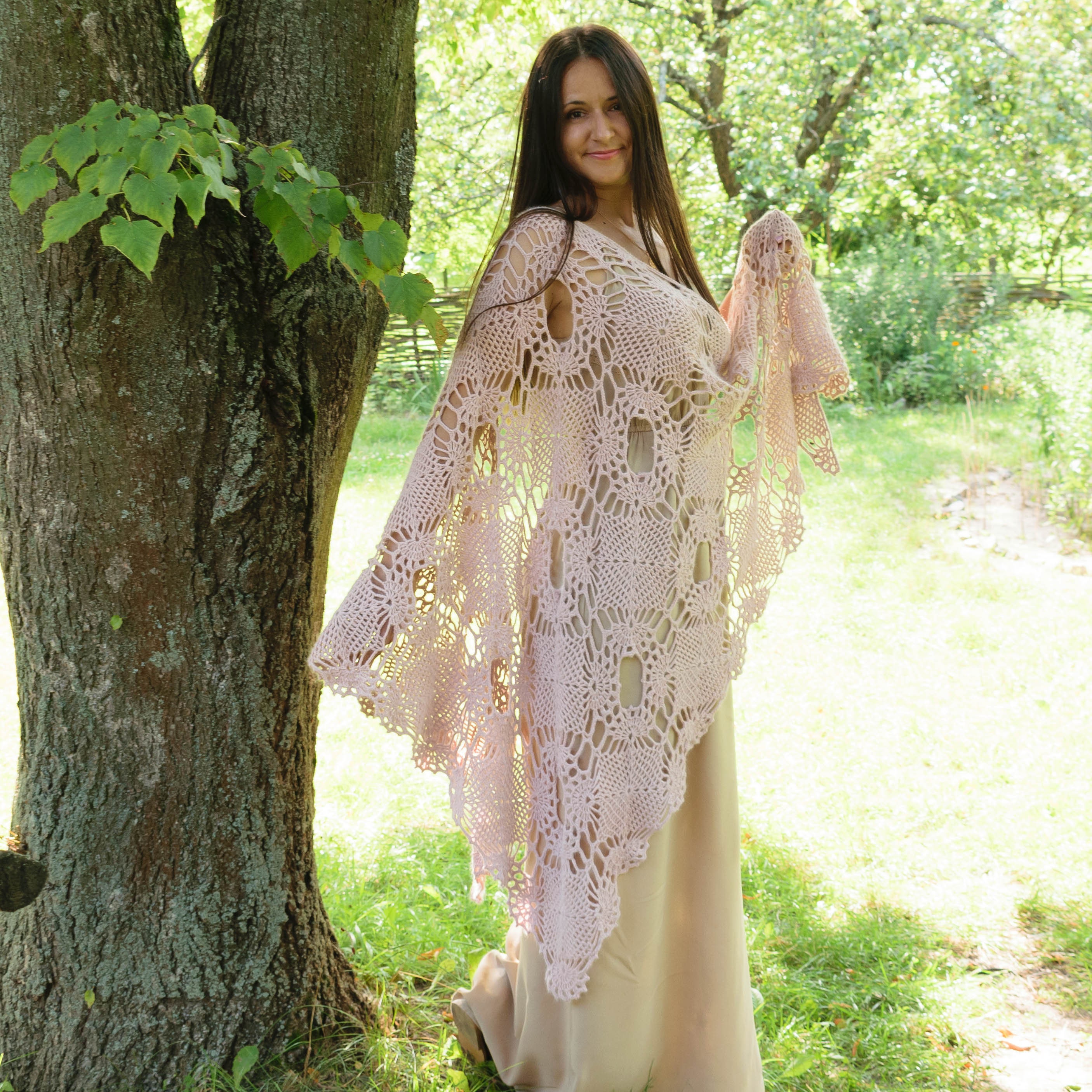 Extra Large Angora Crochet Shawl Scarf /pink Crochet Lace Triangular ...