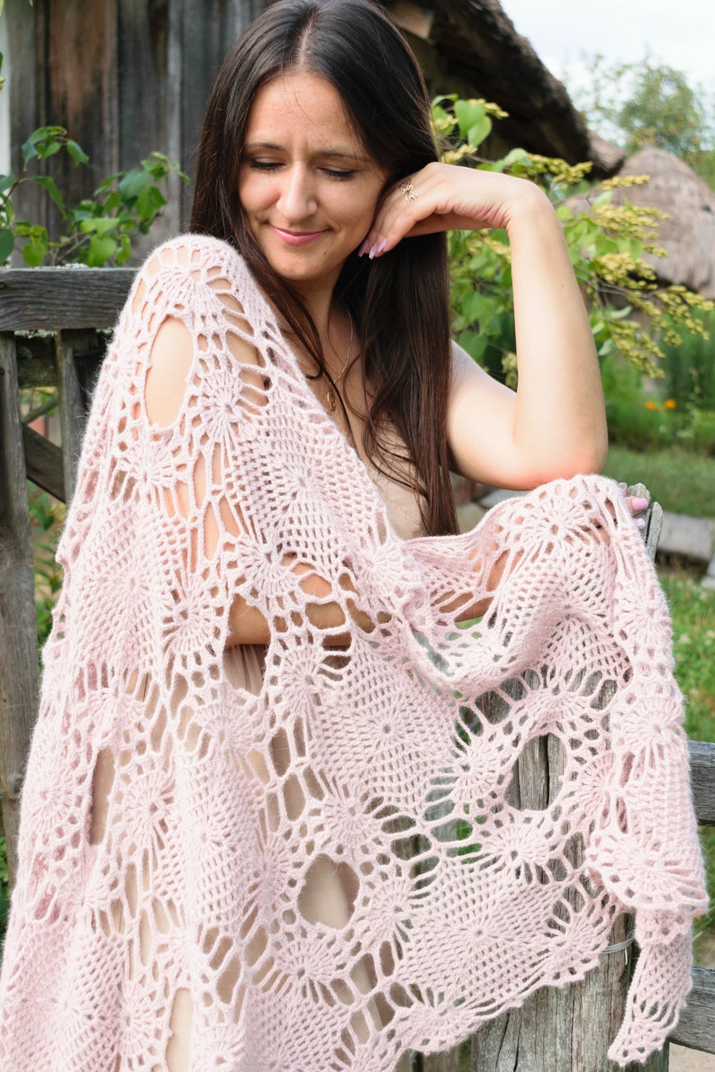 Extra Large Angora Crochet Shawl Scarf /pink Crochet Lace Triangular ...