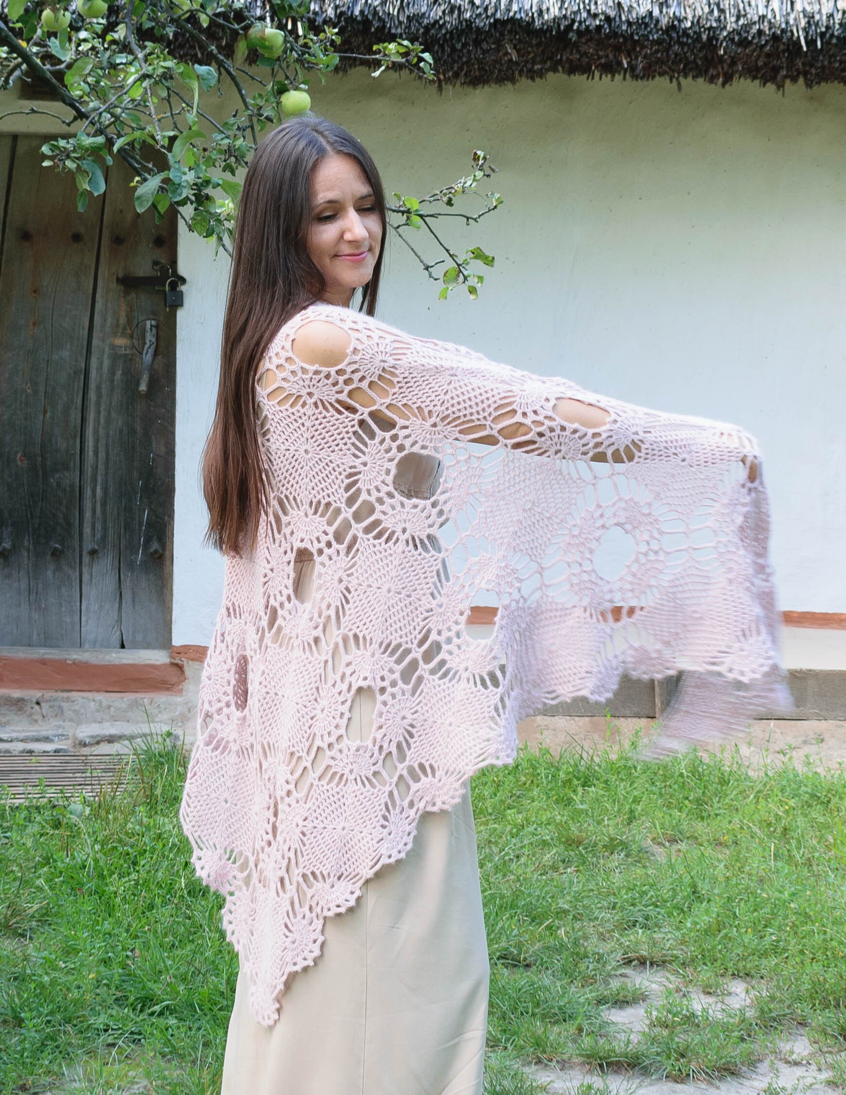 Extra Large Angora Crochet Shawl Scarf /pink Crochet Lace Triangular ...