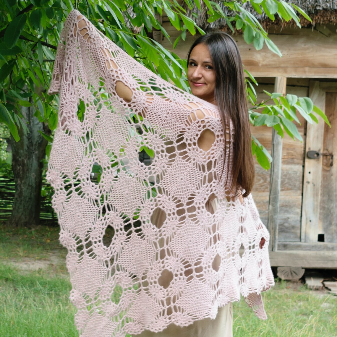 Extra Large Angora Crochet Shawl Scarf // Pink Crochet Lace - Etsy