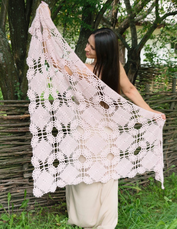Extra Large Angora Crochet Shawl Scarf // Pink Crochet Lace | Etsy
