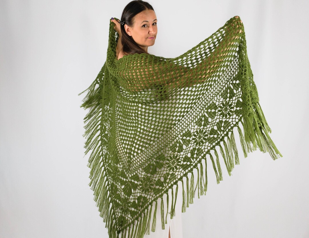 Shawl Knitted Mohair /green Crochet Shawl / Warm Knitted Shawl / Warm ...