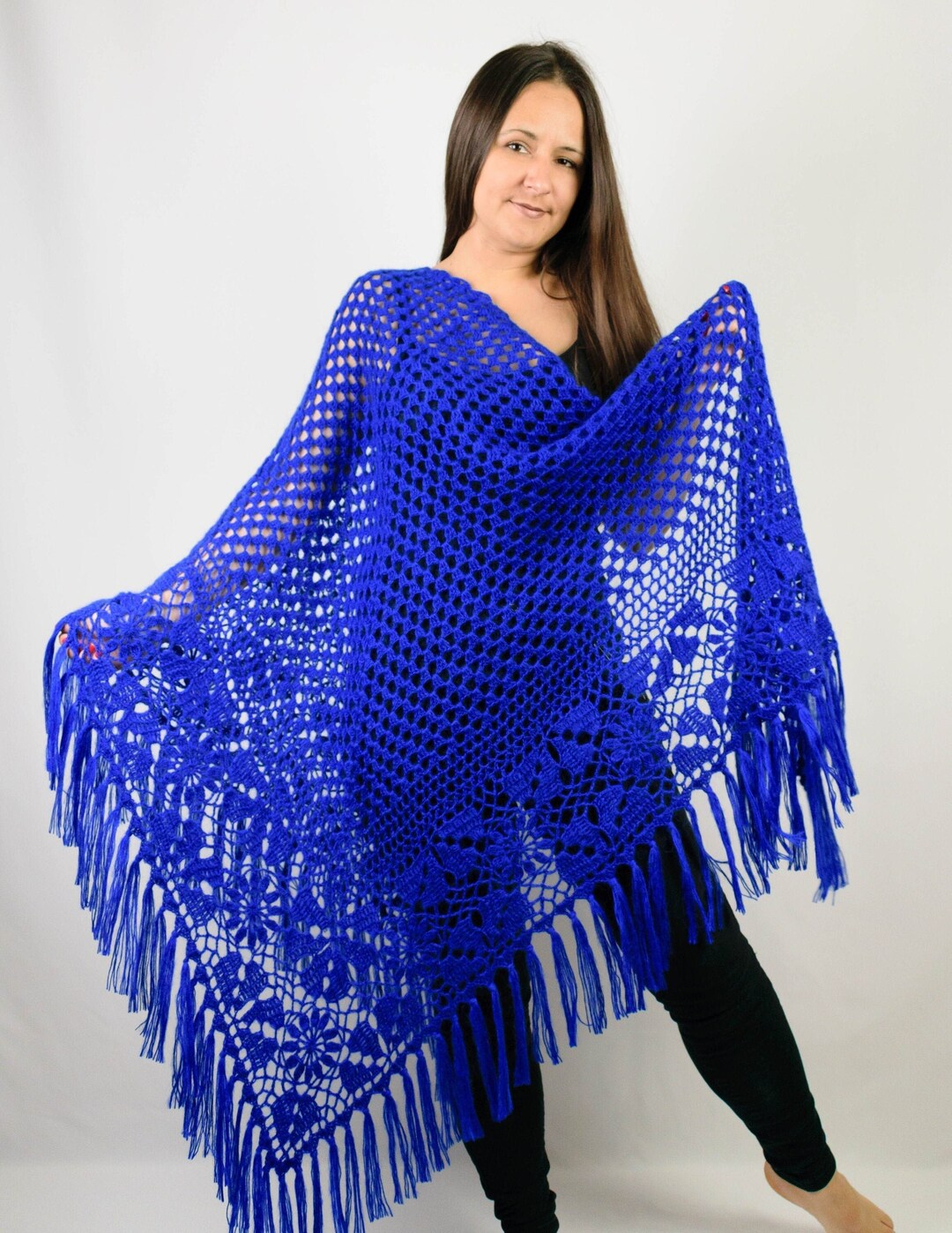 Blauer gestrickter Schal / Mohair Schal gestrickt / Warme Damen ...