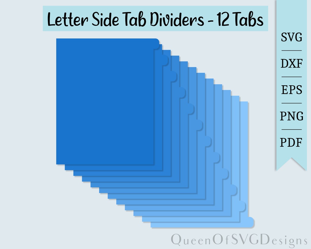 Letter Side Tab Dividers-12 Tabs SVG | Planning Clipart | Cut File ...