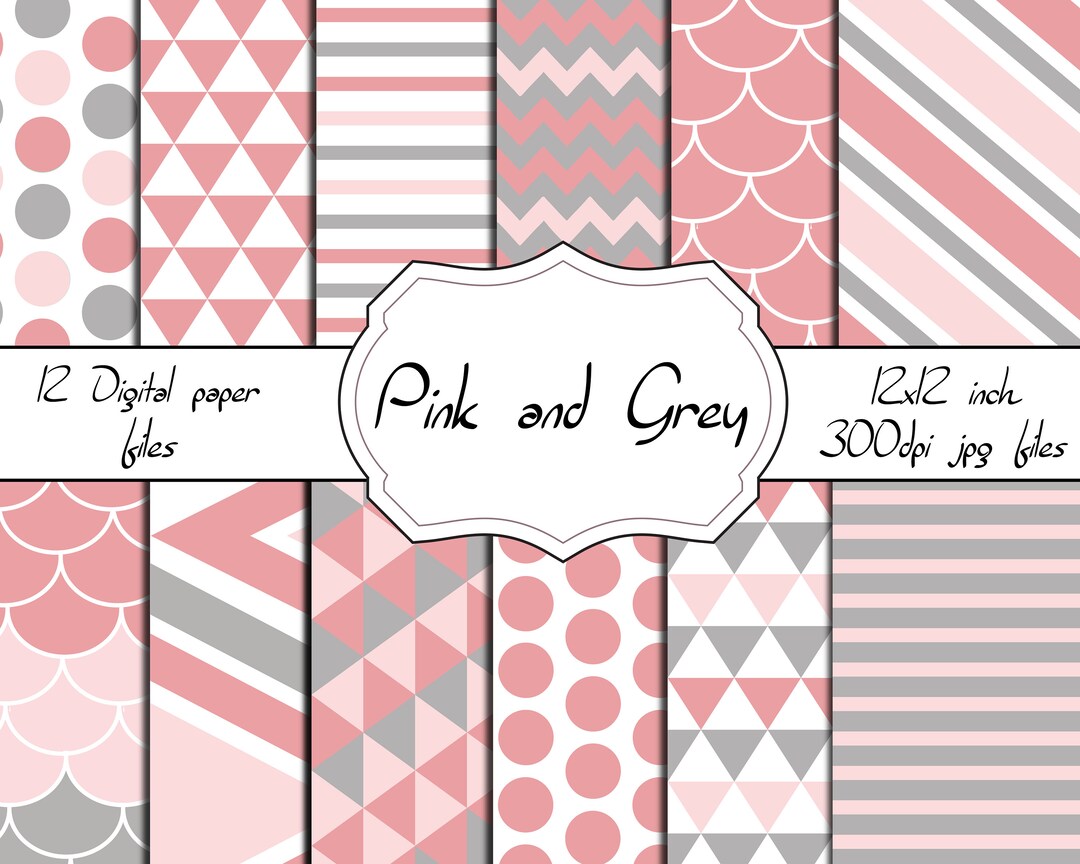 Pink and Grey Digital Paper | Scrapbook Clipart | Jpg | 300 Dpi | 12 ...