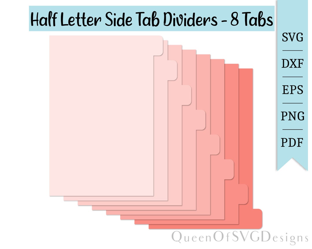 Half-letter Side Tab Dividers -8 Tabs SVG | Planning Clipart | Cut File ...
