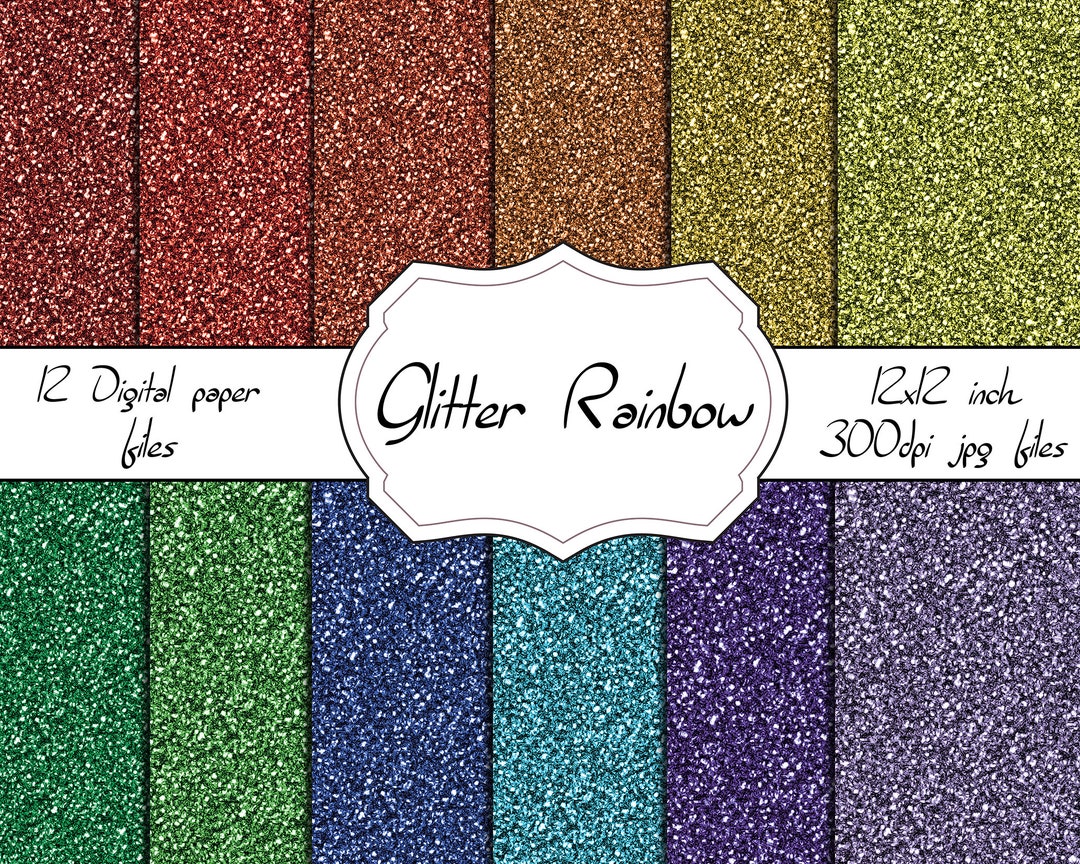 Rainbow Glitter Digital Paper | Scrapbook Clipart | Jpg | 300 Dpi | 12 ...