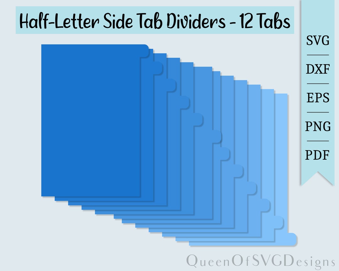 Half-letter Side Tab Dividers -12tabs SVG | Planning Clipart | Cut File ...