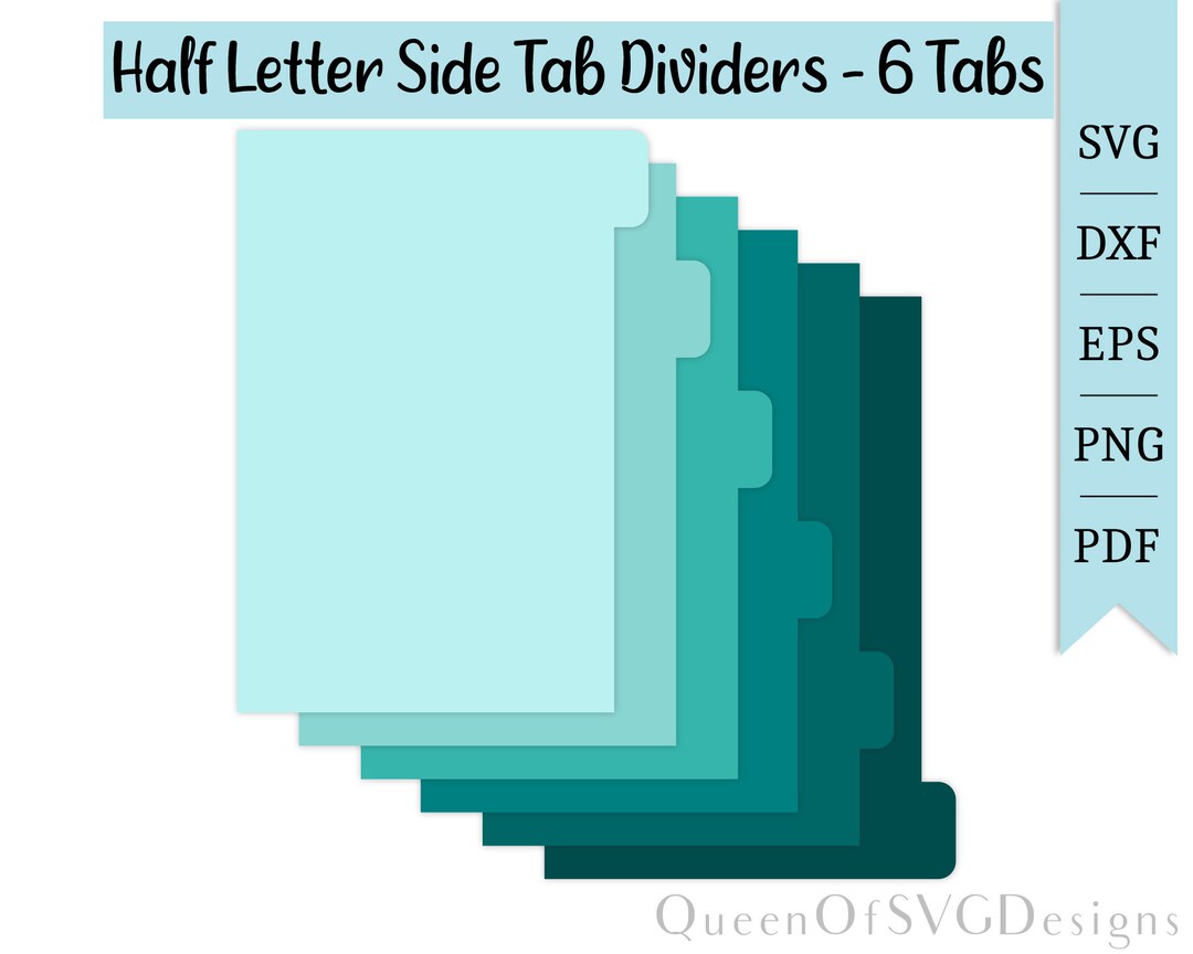 Half-letter Side Tab Dividers -6 Tabs SVG | Planning Clipart | Cut File ...