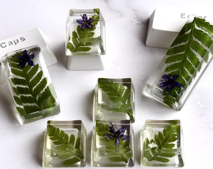 7PCS Plant Resin Keycaps Set With Natural Fern and Flowers for ...