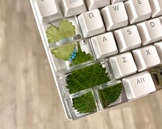 Set of 5 Keycaps for Mechanical Keyboard With Real Leaf | Resin ...