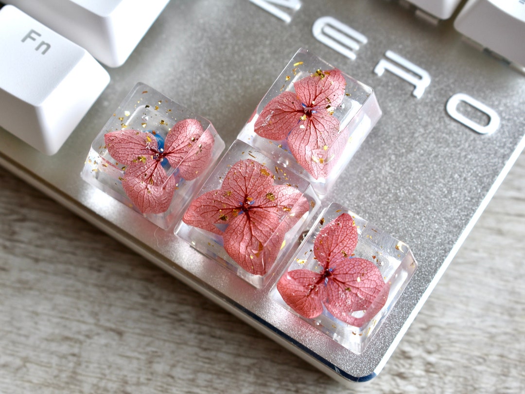 5PCS Resin Keycaps Set With Hydrangea Flowers & Golden Flakes - Etsy