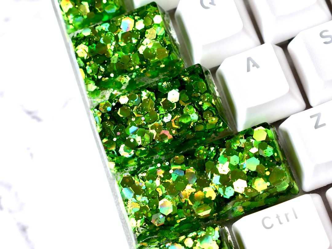 Handcrafted Green Emerald Glitter Resin Keycaps for Mechanical Keyboard ...