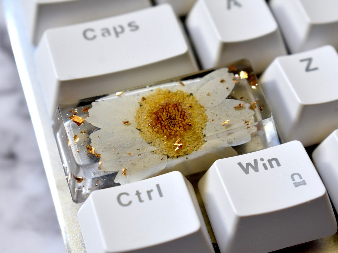 Left Shift/enter Resin Keycap With Natural Daisy Flower and Gold Flakes ...