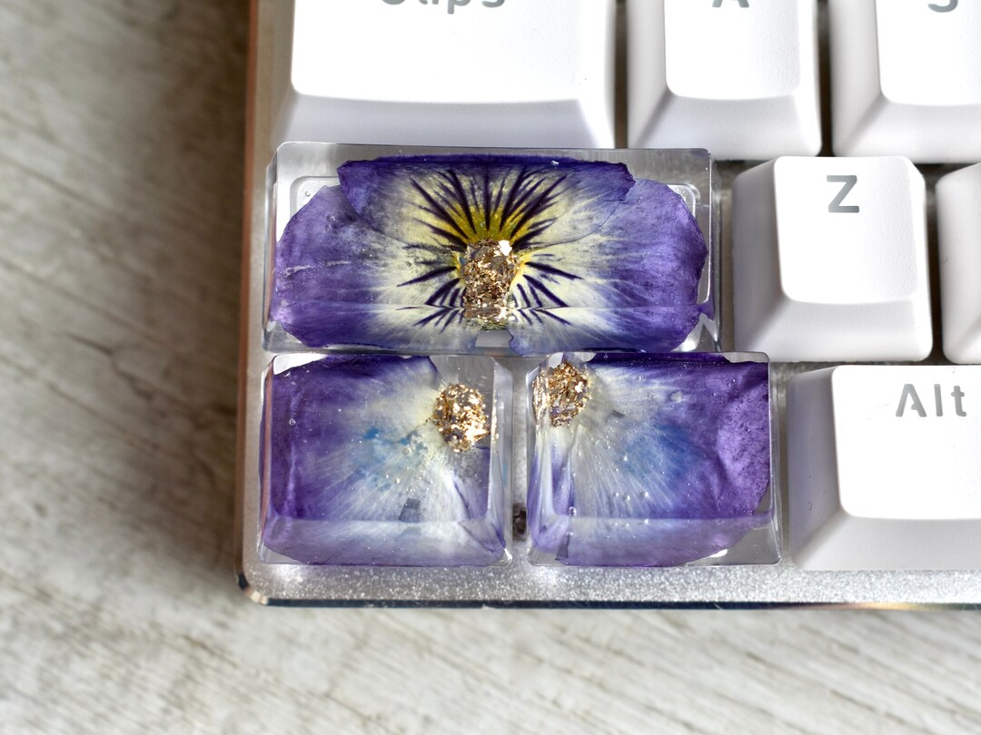 3 PCS Keycaps Set: Violet Pansy Flower and Golden Flakes | Artisan ...
