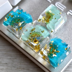 4PCS Resin Keycaps Set for Mechanical Keyboard With Blue Flowers and ...