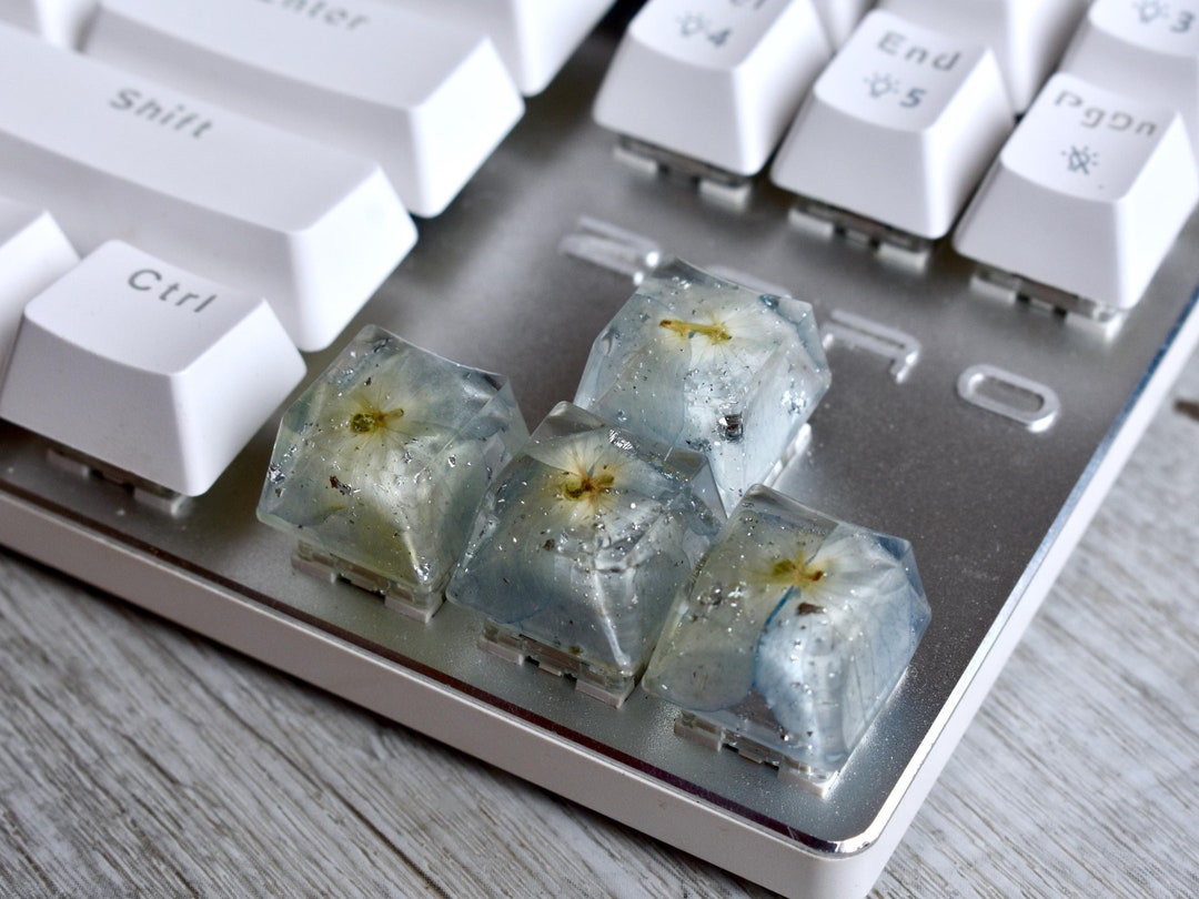 5PCS Epoxy Resin Keycaps Set With Natural Dried Flowers and Silver Foil ...