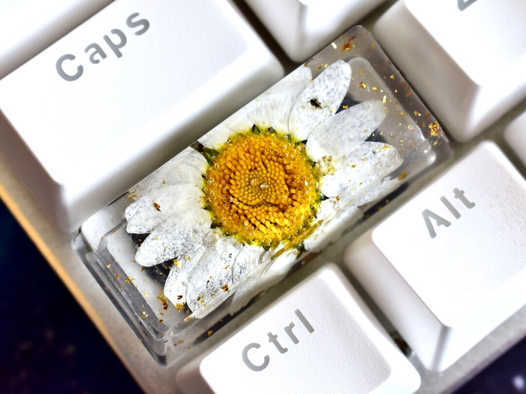 Left Shift/enter Resin Keycap With Natural Daisy Flower and Gold Flakes ...