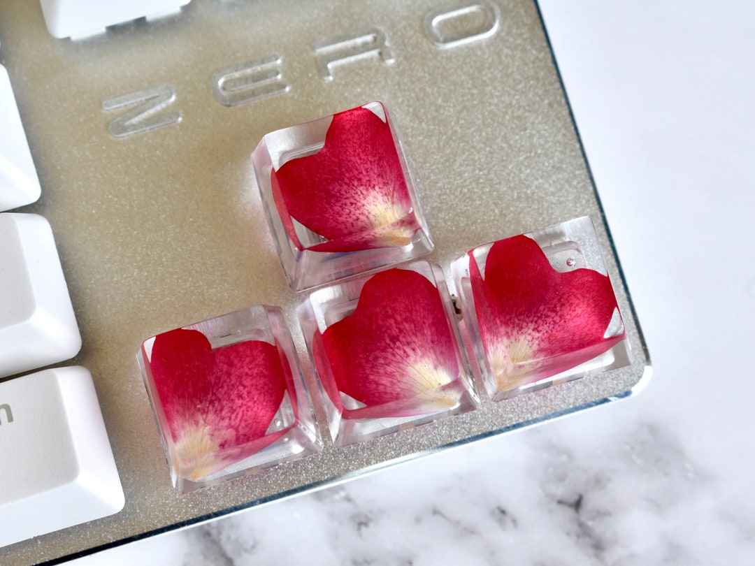 4PCS Resin Keycaps Set With Red Natural Rose Petals in Heart - Etsy