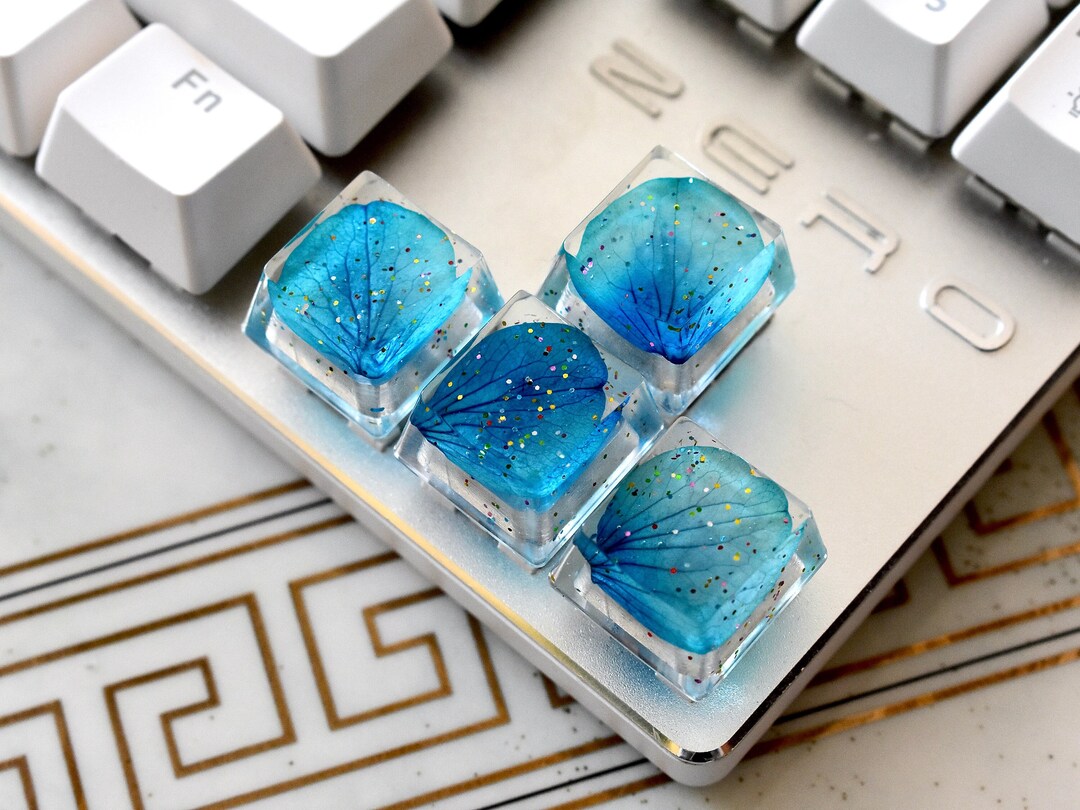 5PCS Keycaps Set With Natural Blue Flower Petals and Glitter | Handmade ...