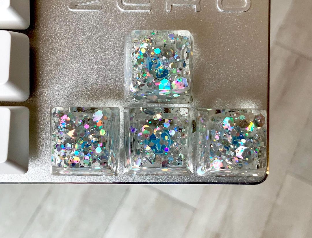 4PCS Keycaps Set With Holographic Silver Glitter | Arrow Handmade Resin ...