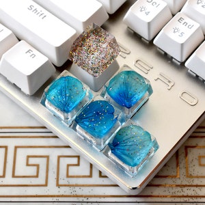 5PCS Keycaps Set With Natural Blue Flower Petals and Glitter | Handmade ...