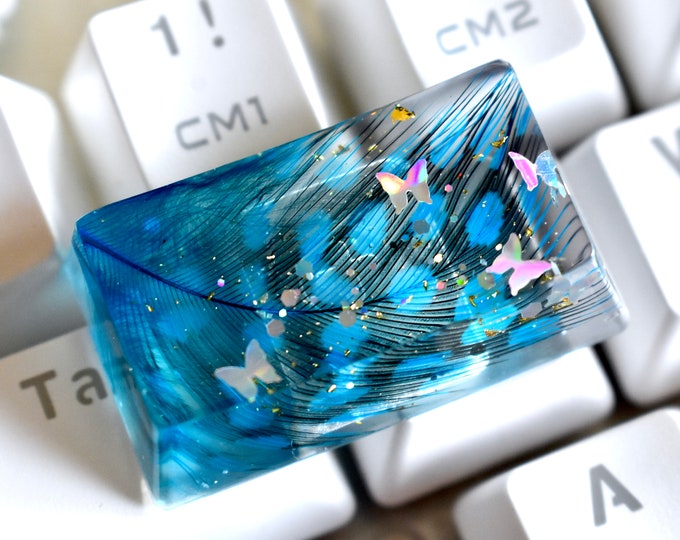 Capslock Resin Keycap With Blue Feather and Butterflies Glitter for ...