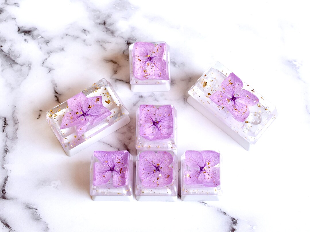 7PCS Keycaps With Natural Pink Violet Hydrangea Flowers | Keycaps Set ...