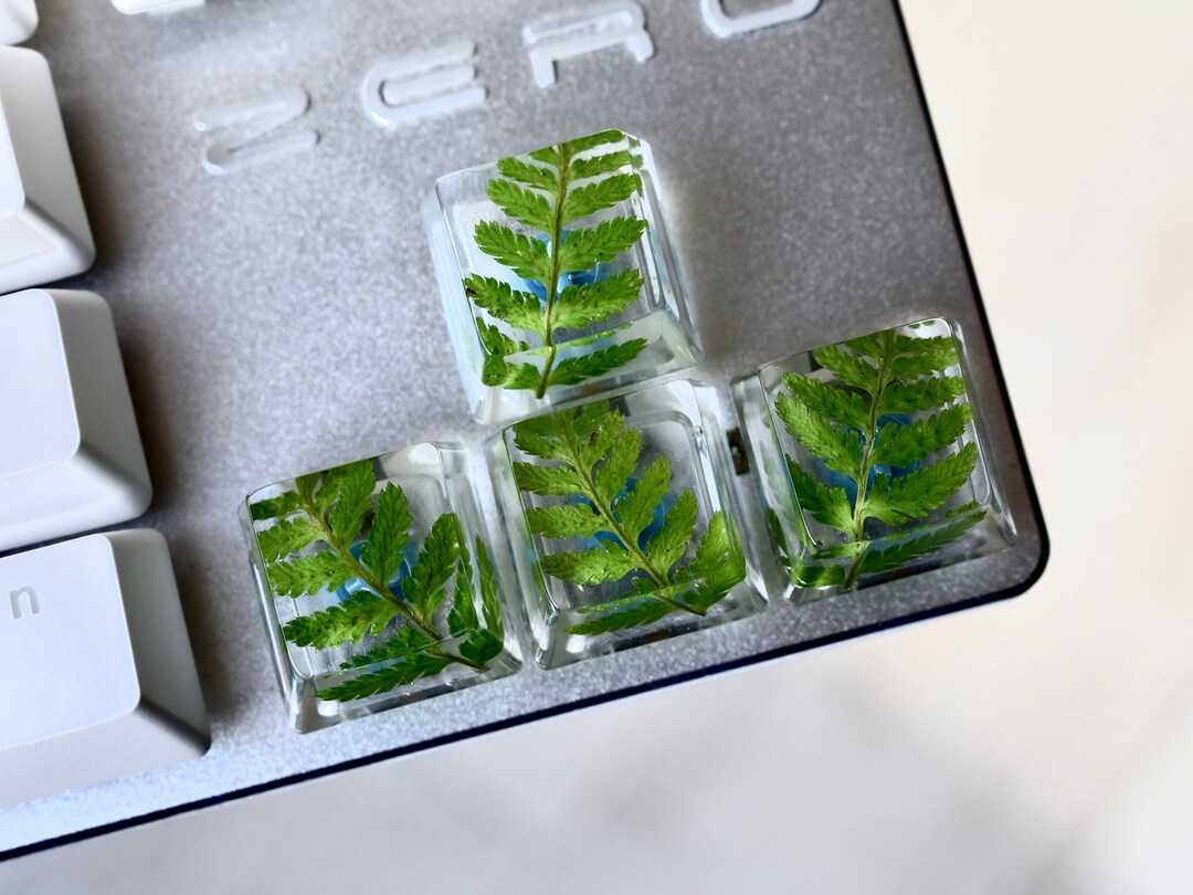4PCS Plant Resin Keycaps Set for Mechanical Keyboard Arrow Keys With Natural Green Fern Leaves ...
