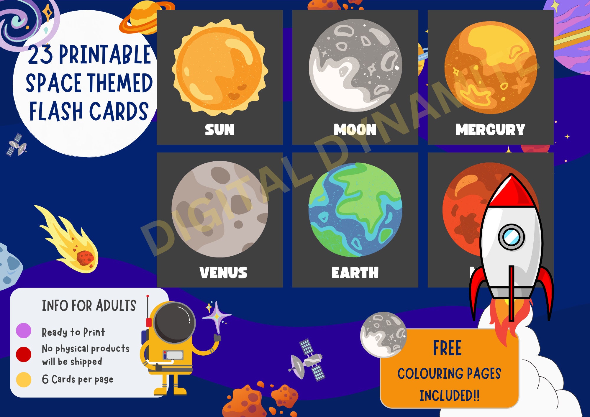 23 Printable Space Themed Flashcards for Kids, Planets, Teaching ...