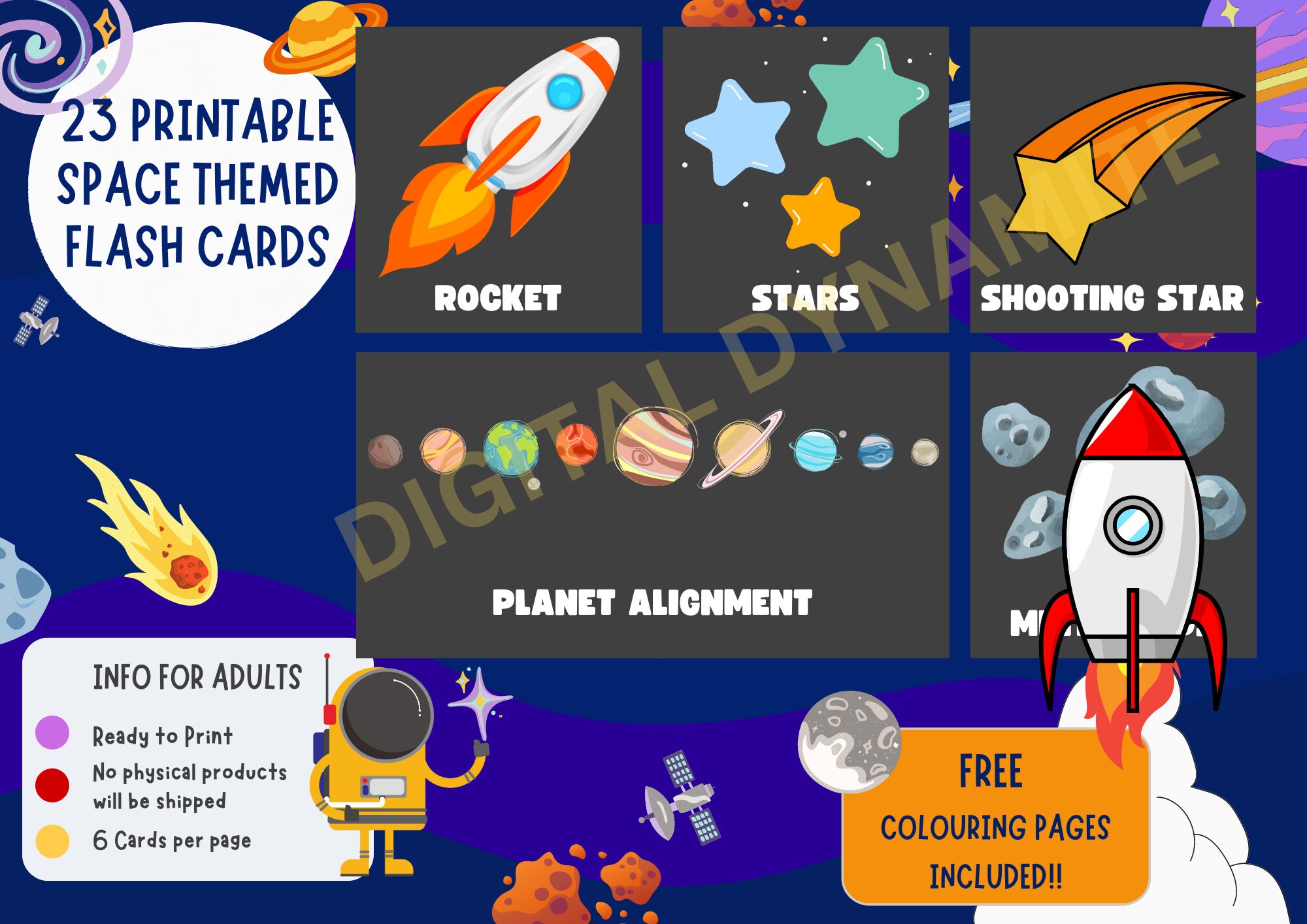 23 Printable Space Themed Flashcards for Kids, Planets, Teaching ...
