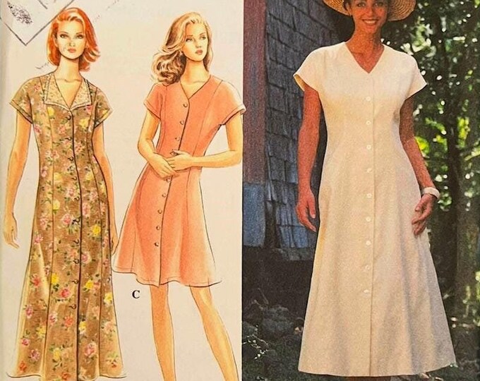 Vintage 90's, Front Button Dress in 2 Lengths Sewing Pattern Simplicity ...