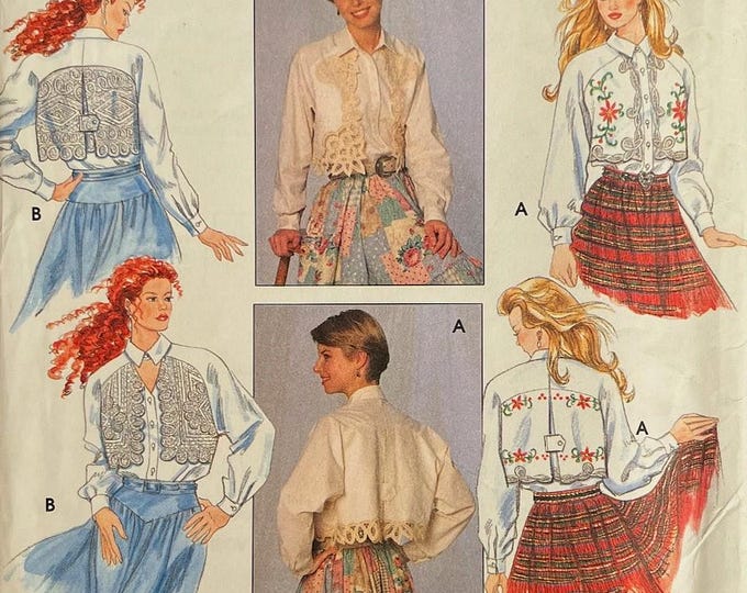 Vintage 90's, Western Style Blouse Sewing Pattern Simplicity 9653. Size ...
