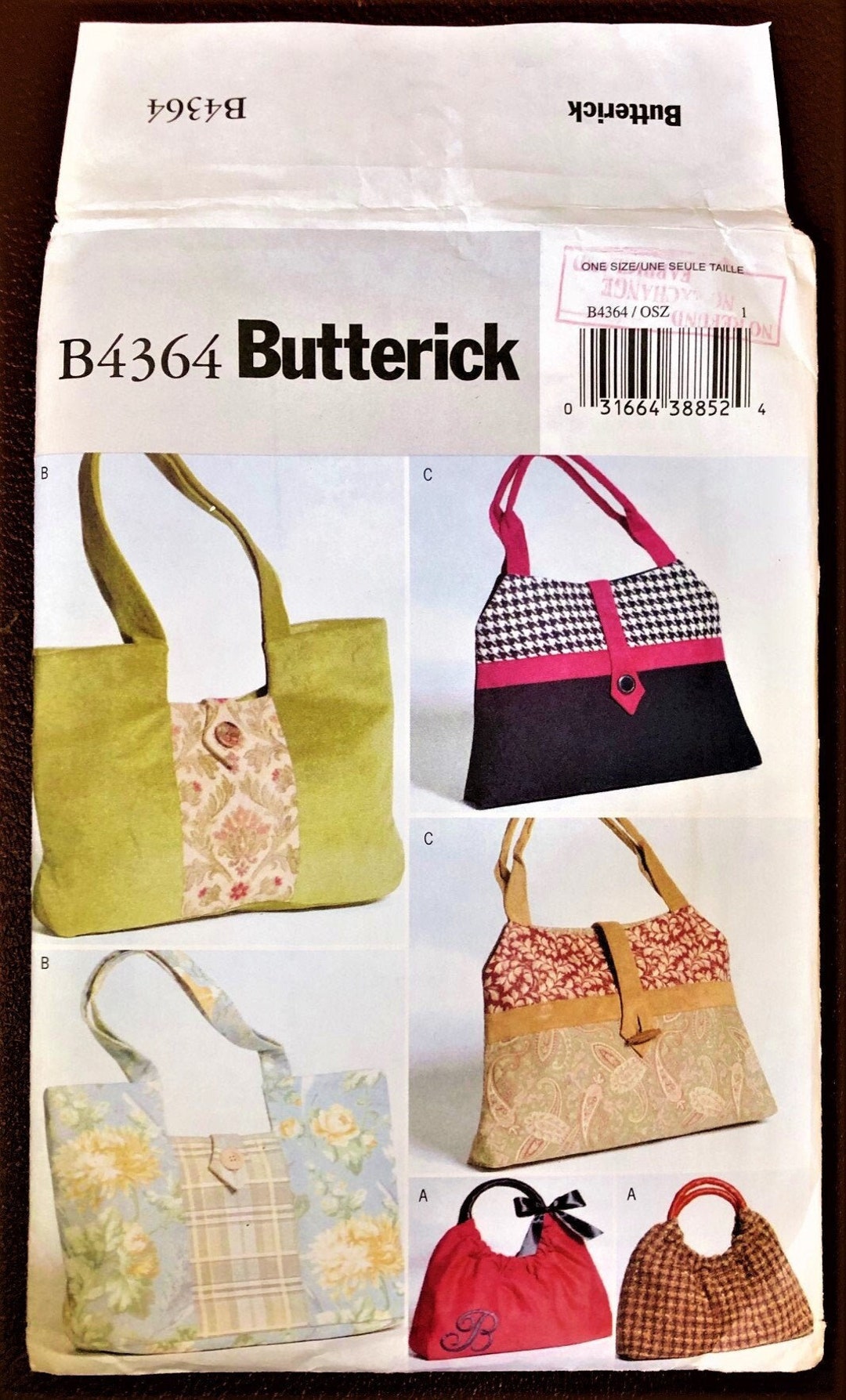 Handbags, Purses Sewing Pattern Butterick 4364. Size: 17"x12". Get ...