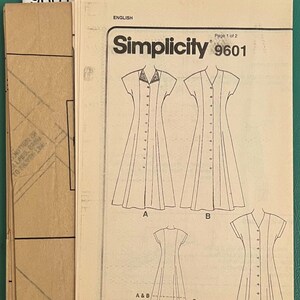 Vintage 90's, Front Button Dress in 2 Lengths Sewing Pattern Simplicity ...
