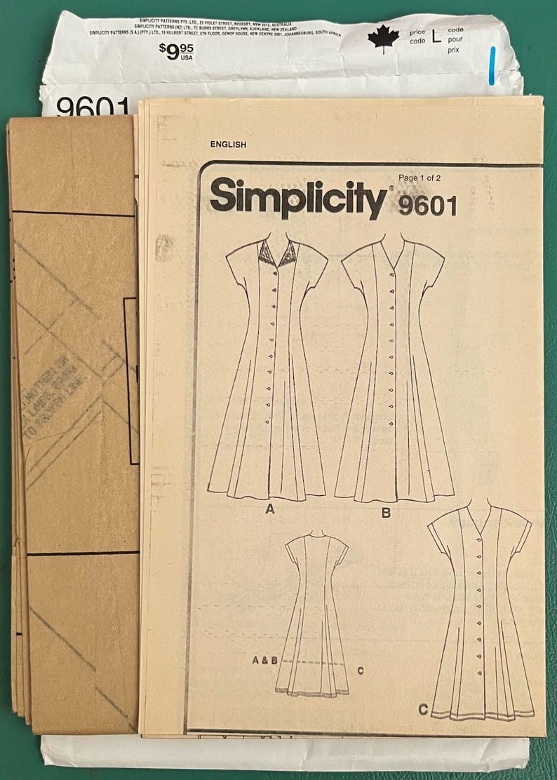 Vintage 90's, Front Button Dress in 2 Lengths Sewing Pattern Simplicity ...