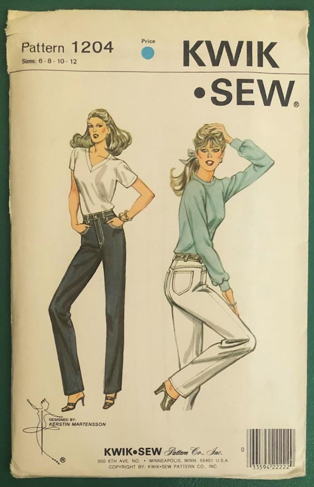 Vintage 80's, Straight Leg Jeans Sewing Pattern Kwik Sew 1204. Size 6 ...