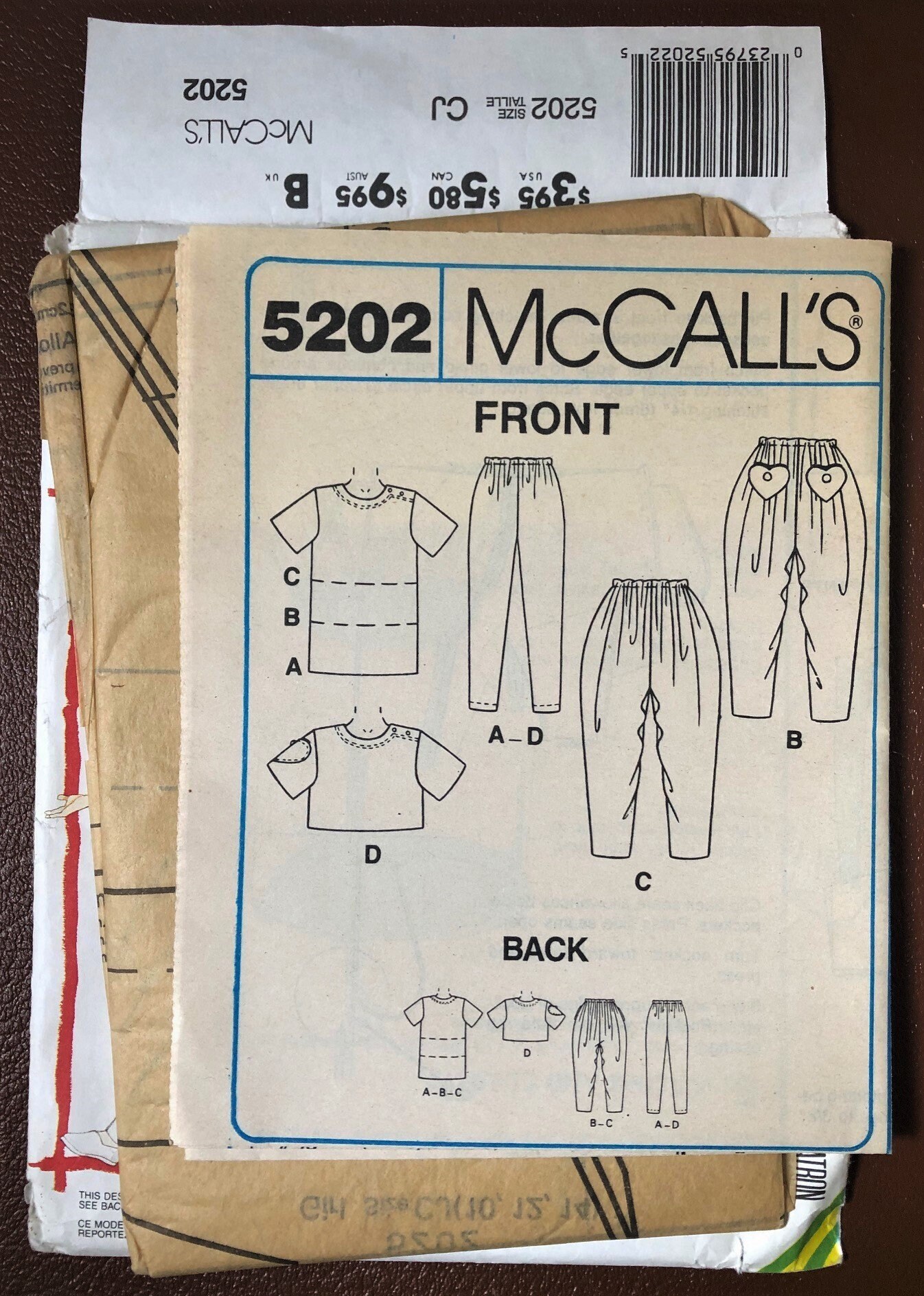 Vintage 1990's Hammer Pants, Top in 3 Lengths & Leggings Sewing Pattern ...