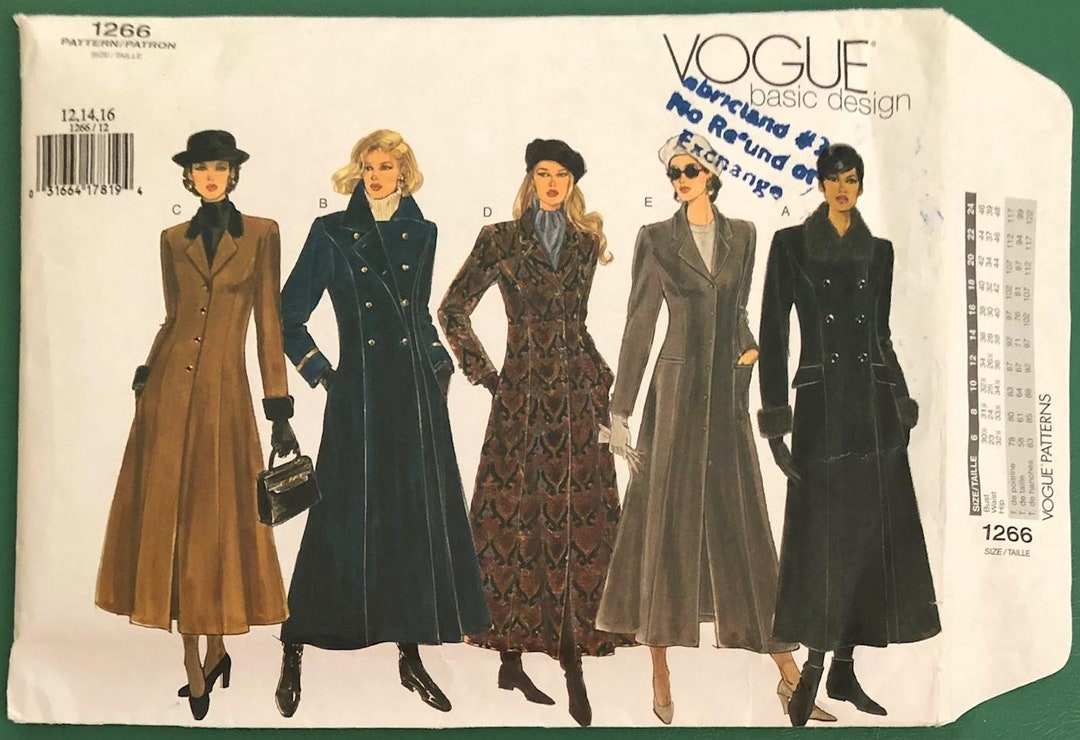 Vintage 2001, Slightly Flared, Long Coat Sewing Pattern Vogue 1266 ...