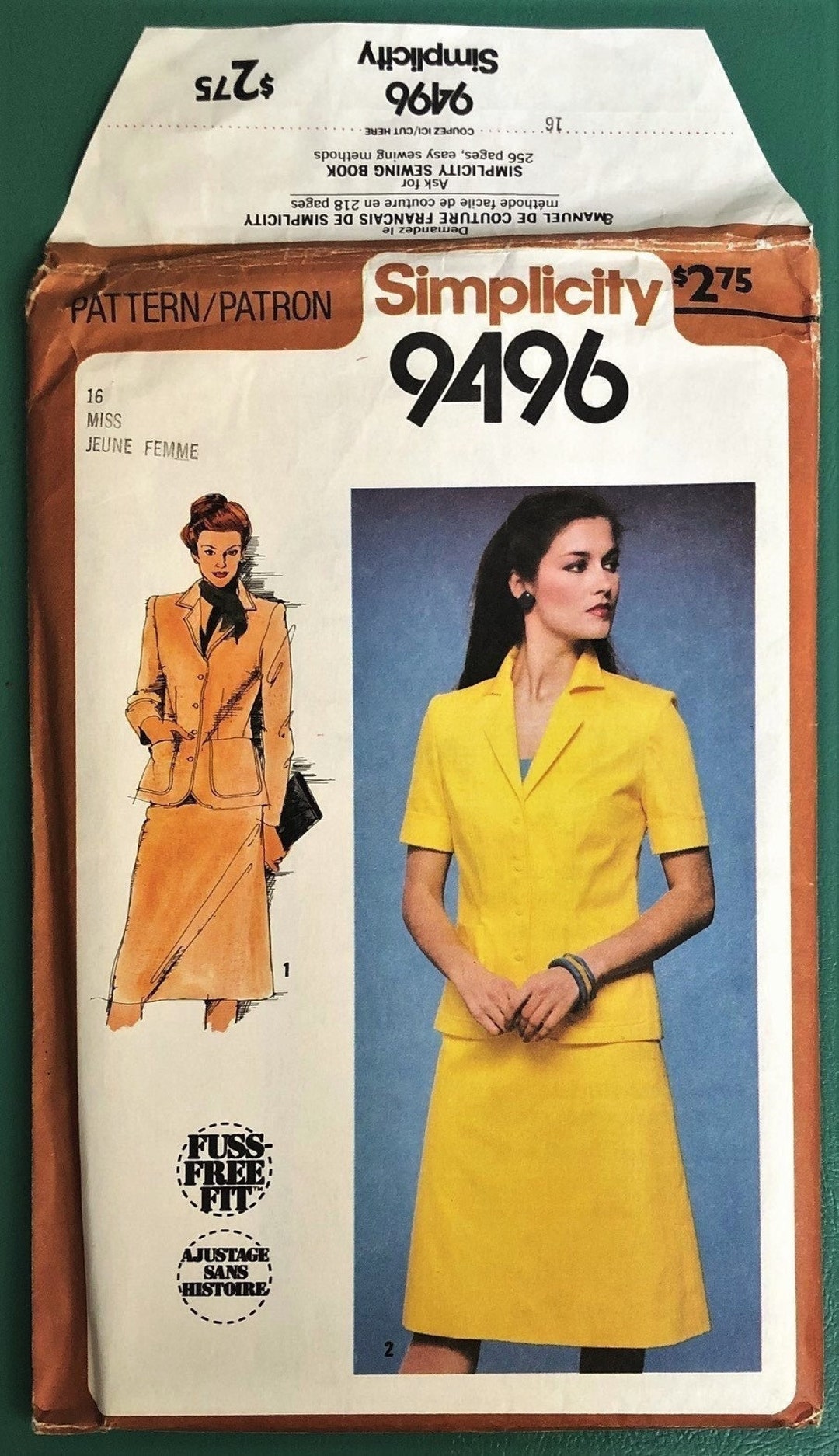 Vintage 80's, Classic Unlined Suit With A-line Skirt Sewing Pattern ...