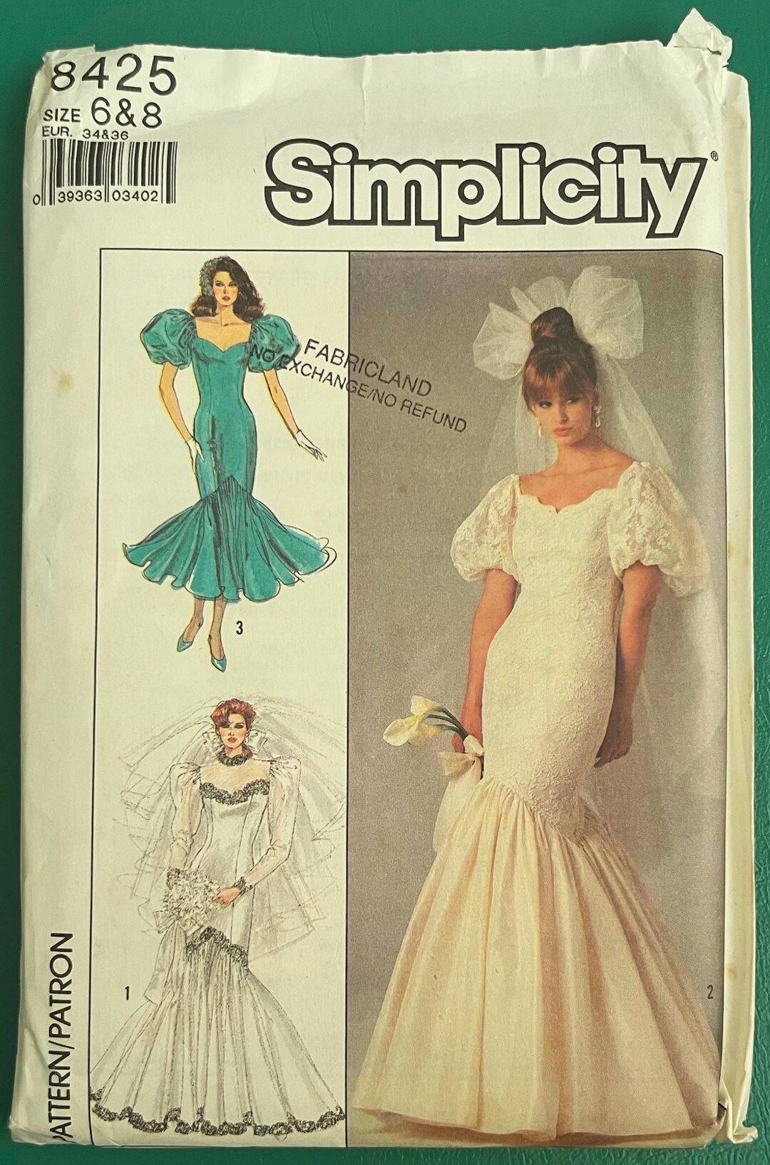 Vintage 80's, Mermaid Style Wedding Gown or Formal Wear Sewing Pattern Simplicity 8425. Size 6-8 ...
