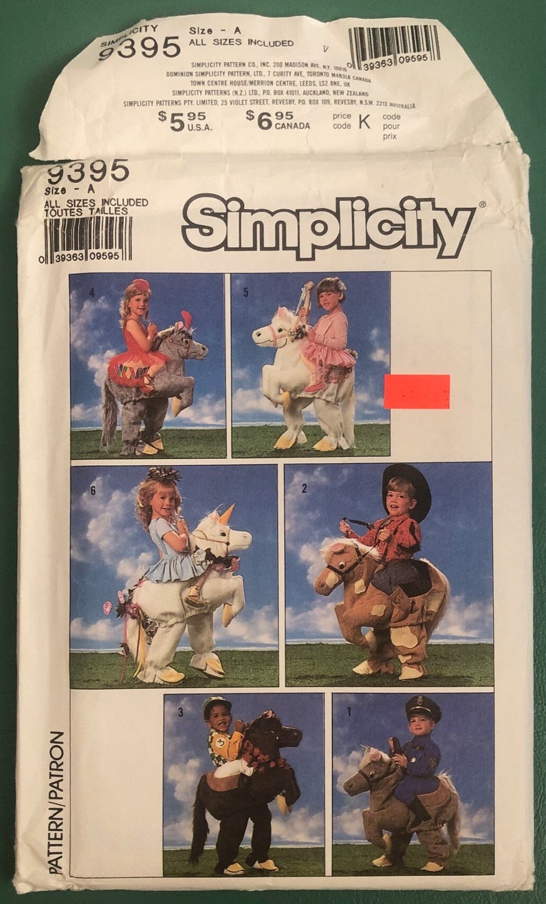Retro 80's, Child's Horse, Unicorn Costume Sewing Pattern Simplicity ...
