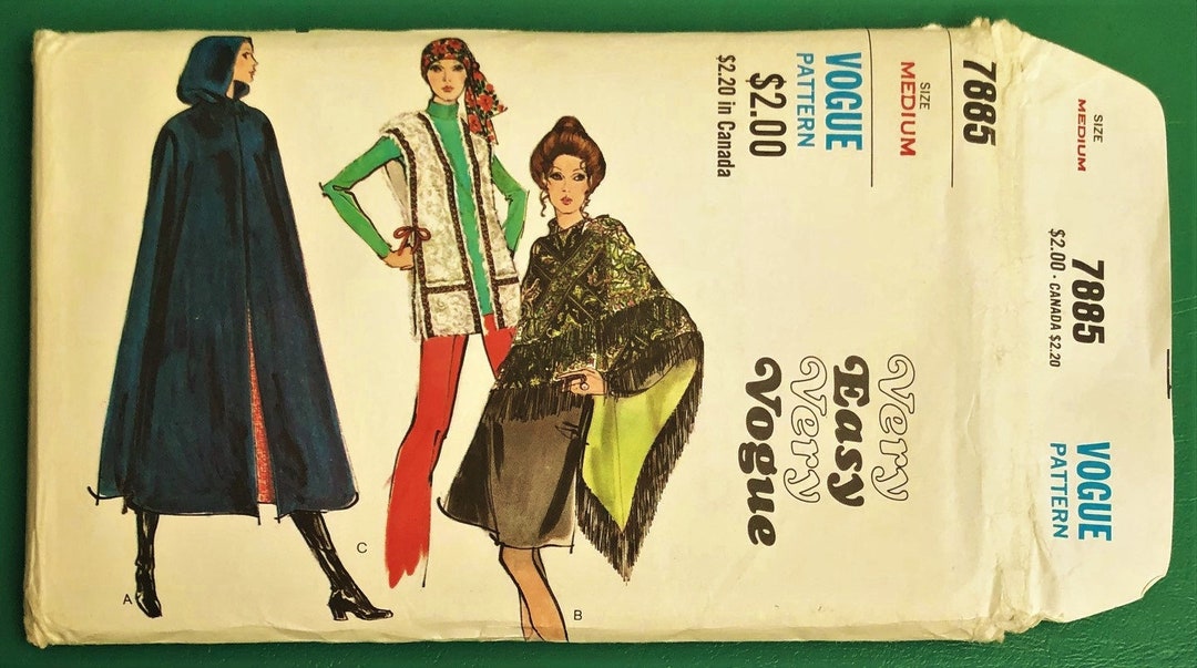 Vintage 1970's Cape, Vest and Shawl Sewing Pattern Vogue 7885. Size 12 ...
