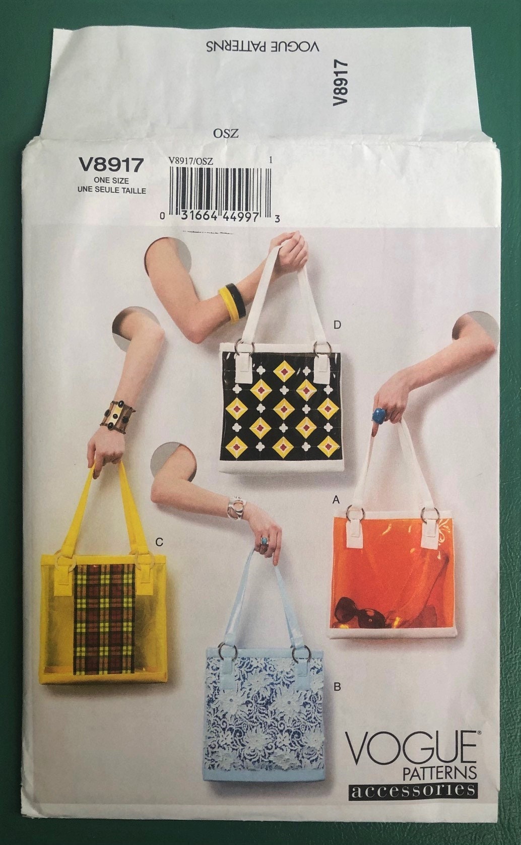 Fun Tote Bags Sewing Pattern Vogue 8917. Size: 12.5" X 12.5" Tinted ...