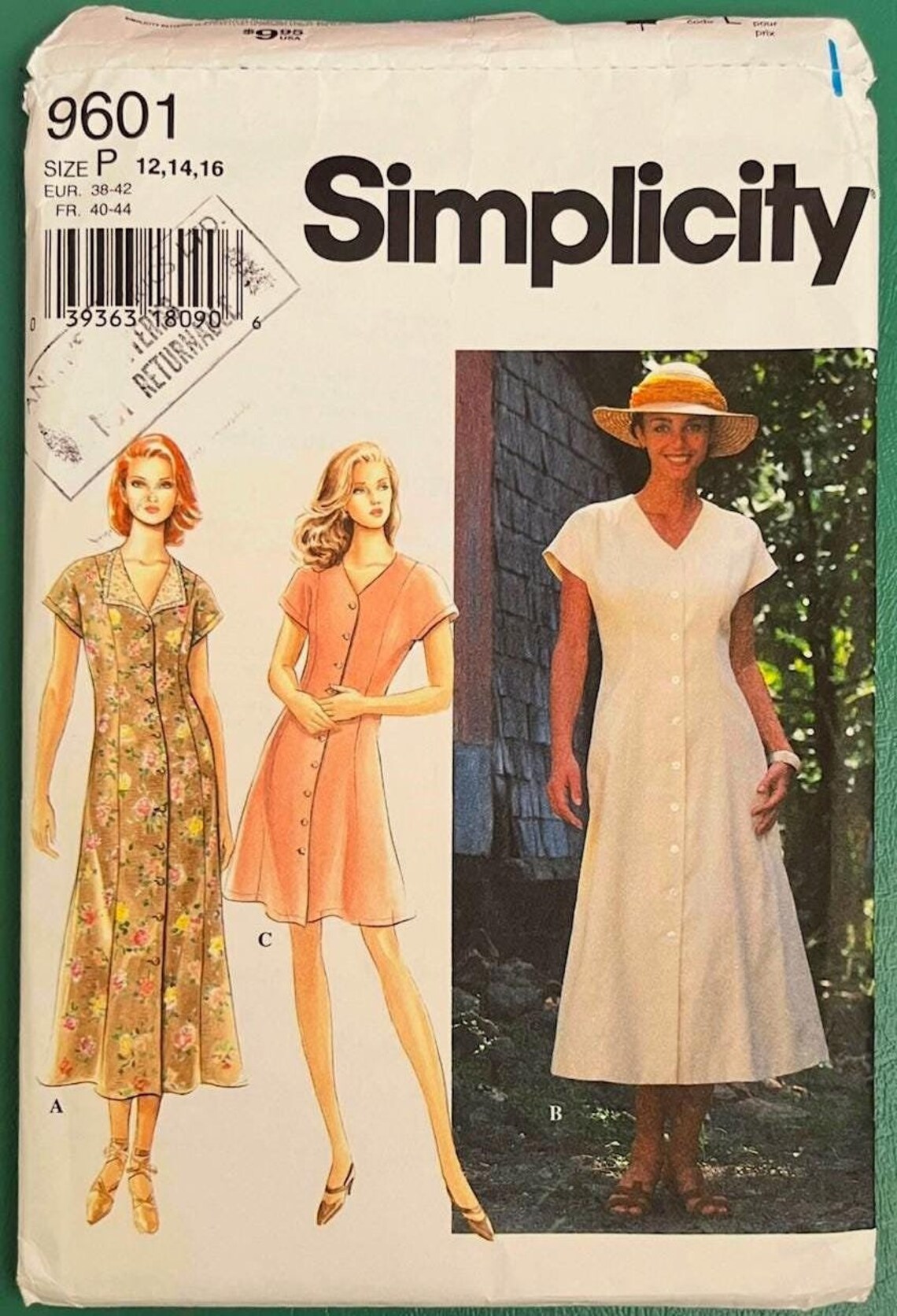Vintage 90's, Front Button Dress in 2 Lengths Sewing Pattern Simplicity ...