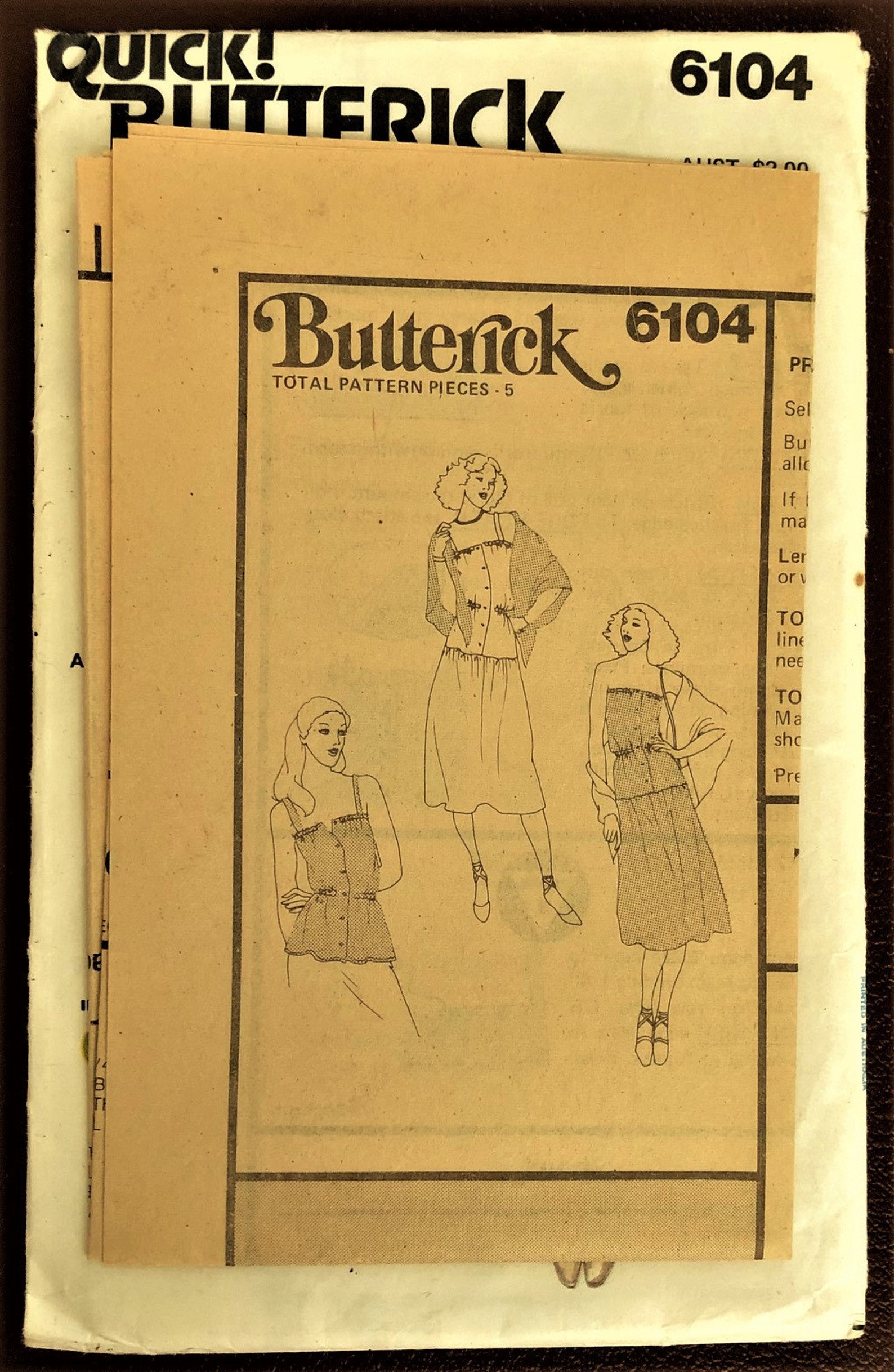 Pretty Vintage Dress, Top or Shawl Sewing Pattern Butterick 6104. Size ...